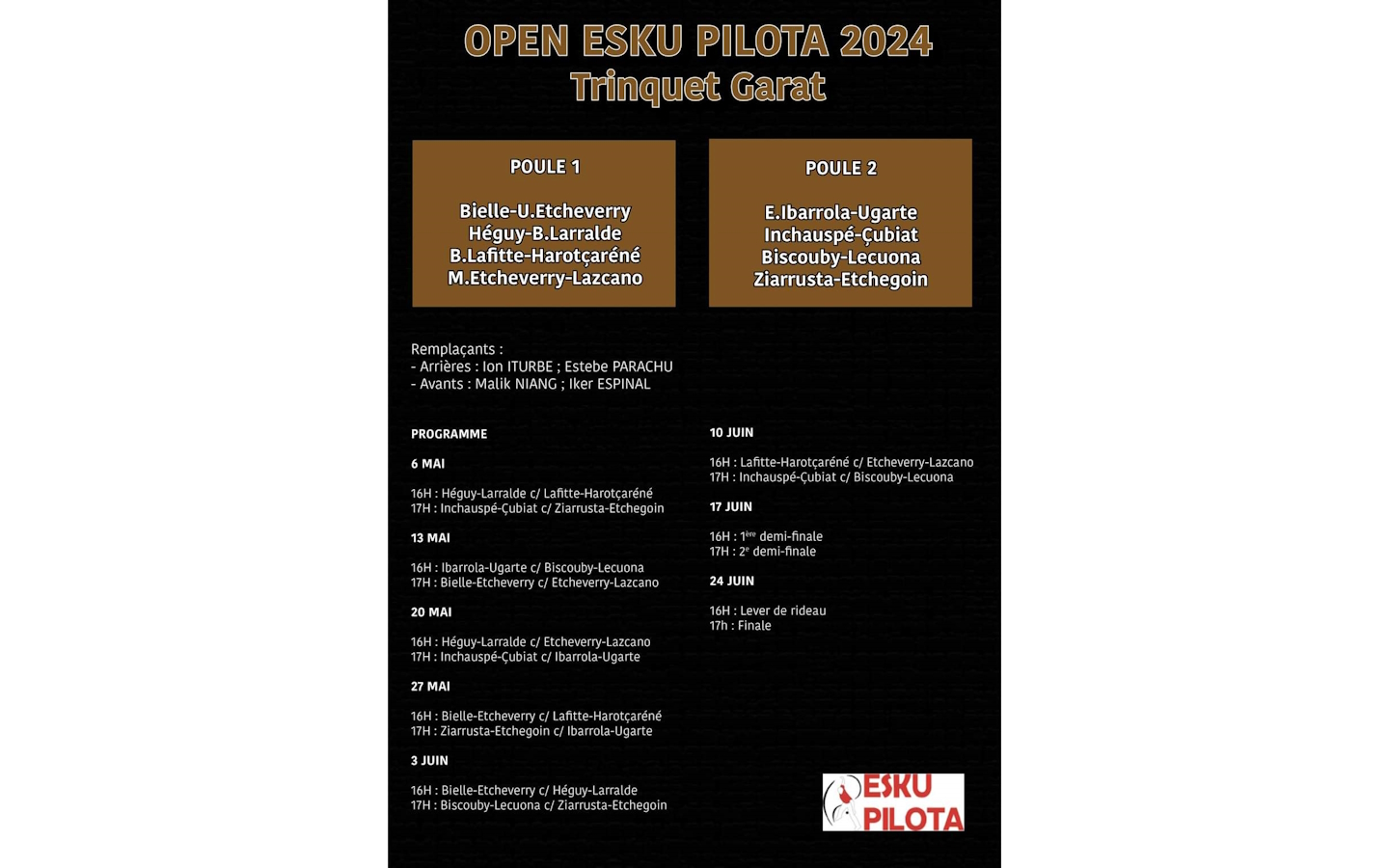 Pelote basque à main nue : open Esku Pilota 2024 : demi-finales in ...