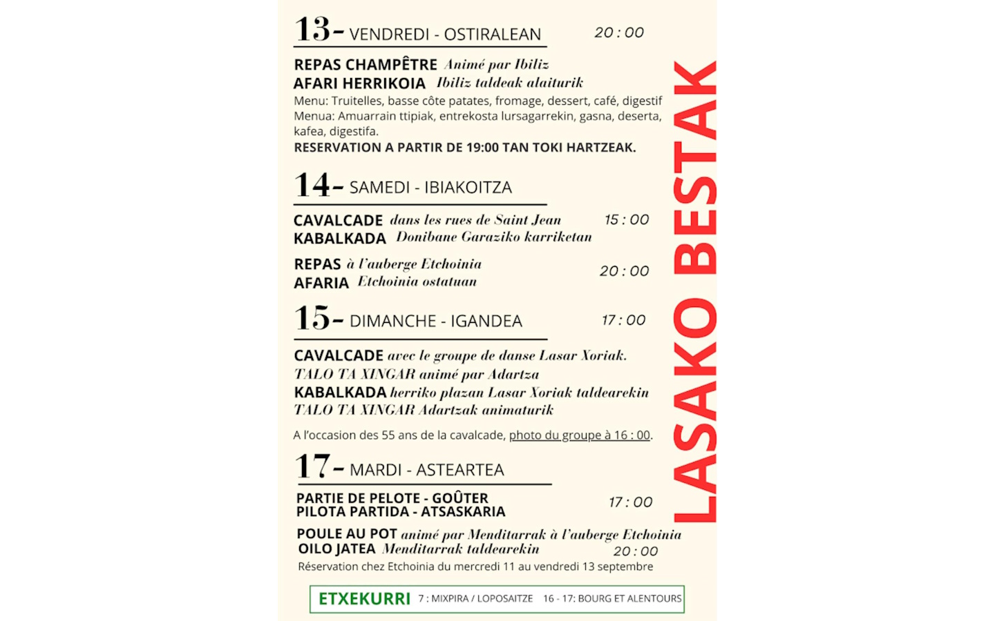 Fêtes de village : repas en LASSE (64) | Eventos