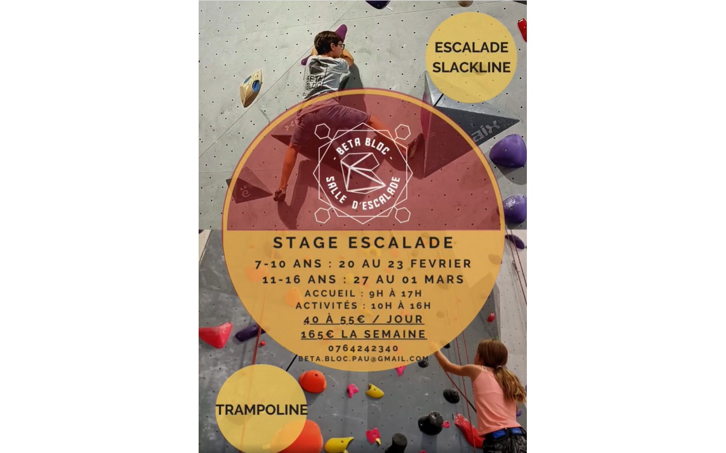 Stage vacances Hiver - Béta Bloc Escalade à PAU (64) | Animations