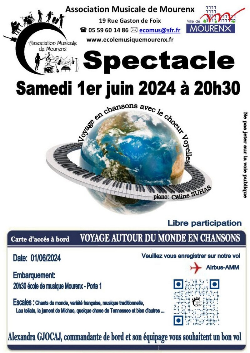 Spectacle : Voyage autour du monde en chansons à MOURENX (64) | Animations